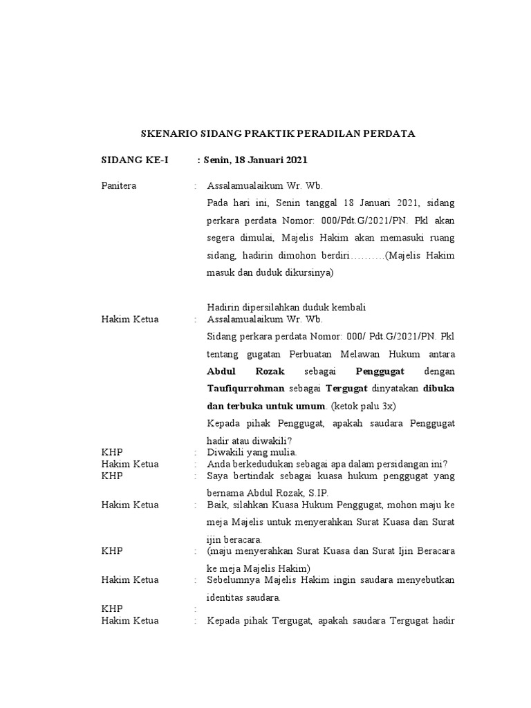 Skenario Sidang Praktik Peradilan Perdata | PDF