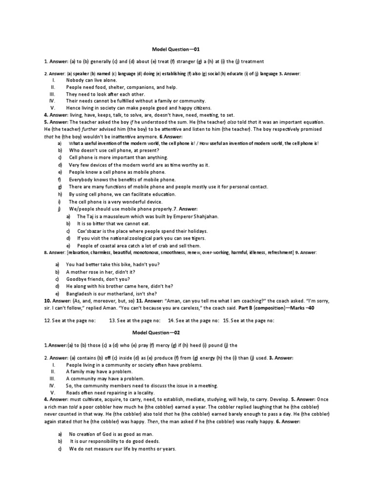 Model Questions for English Language Skills | PDF