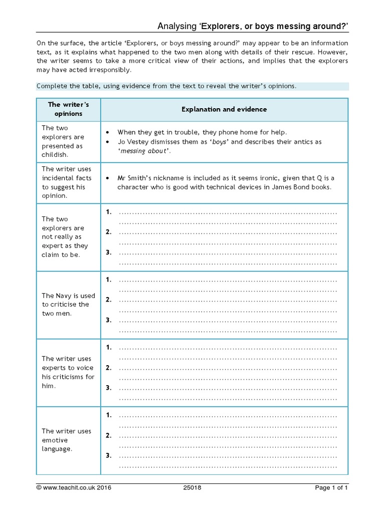 Week 4 - Explorers or Boys Messing About - Comprehension Practice-1 | PDF
