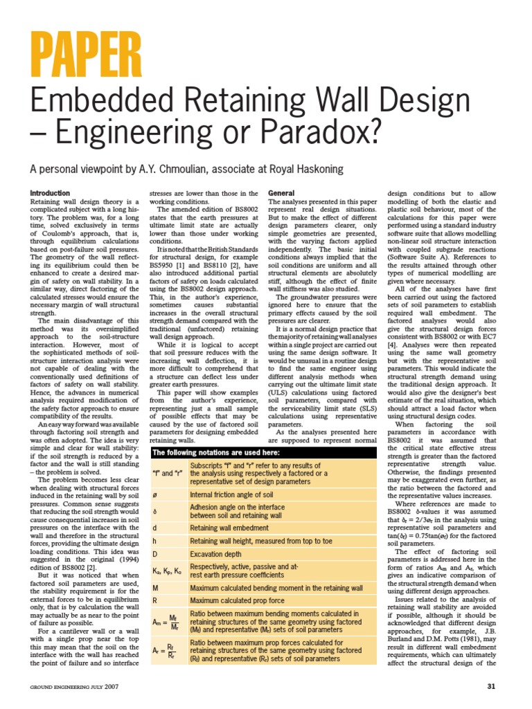 Chmoulian 2007 Embedded-Retaining-Wall-Design | PDF | Strength Of ...