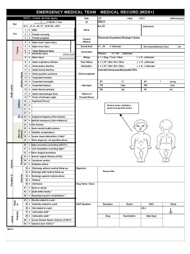 Emergency Medical Team Medical Record (MDS+) : MDS - Check All That ...