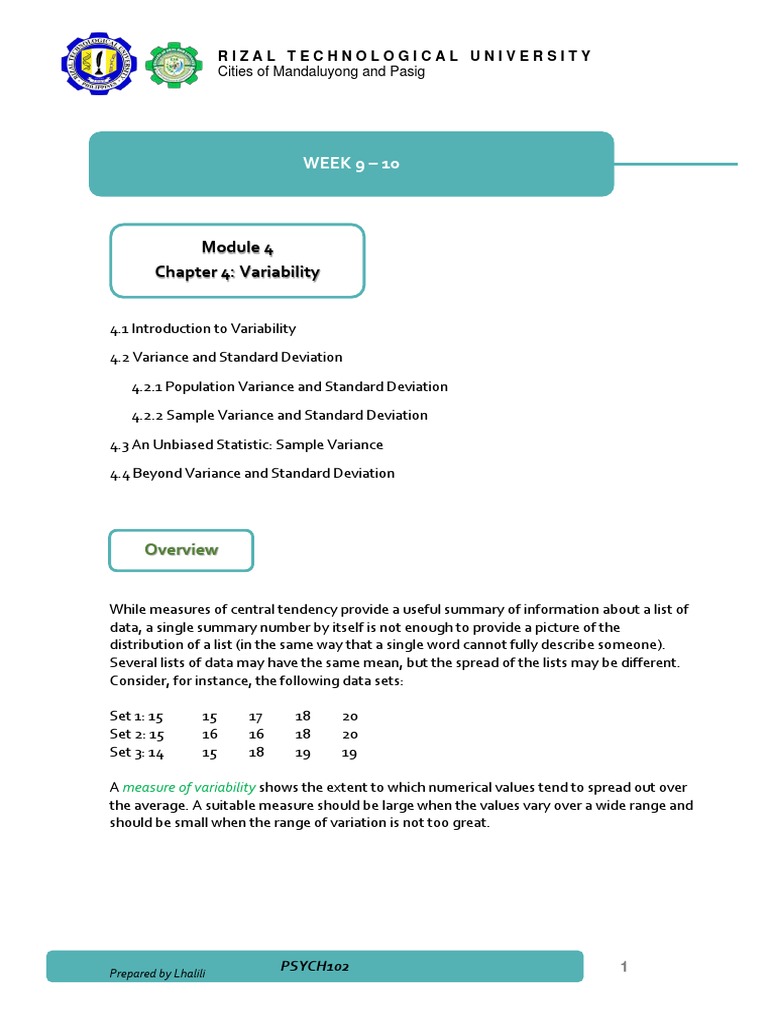 Understanding Variability and Variance | PDF | Coefficient Of Variation ...