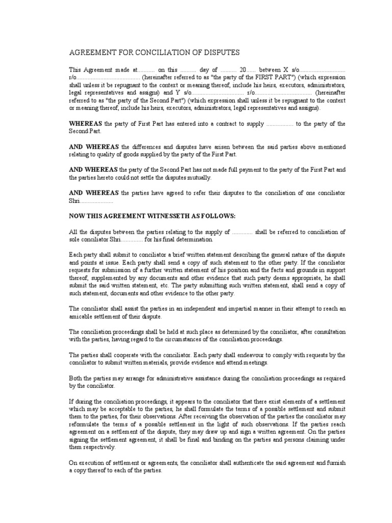 Dispute Conciliation Agreement | PDF | Arbitration | Civil Law (Legal ...