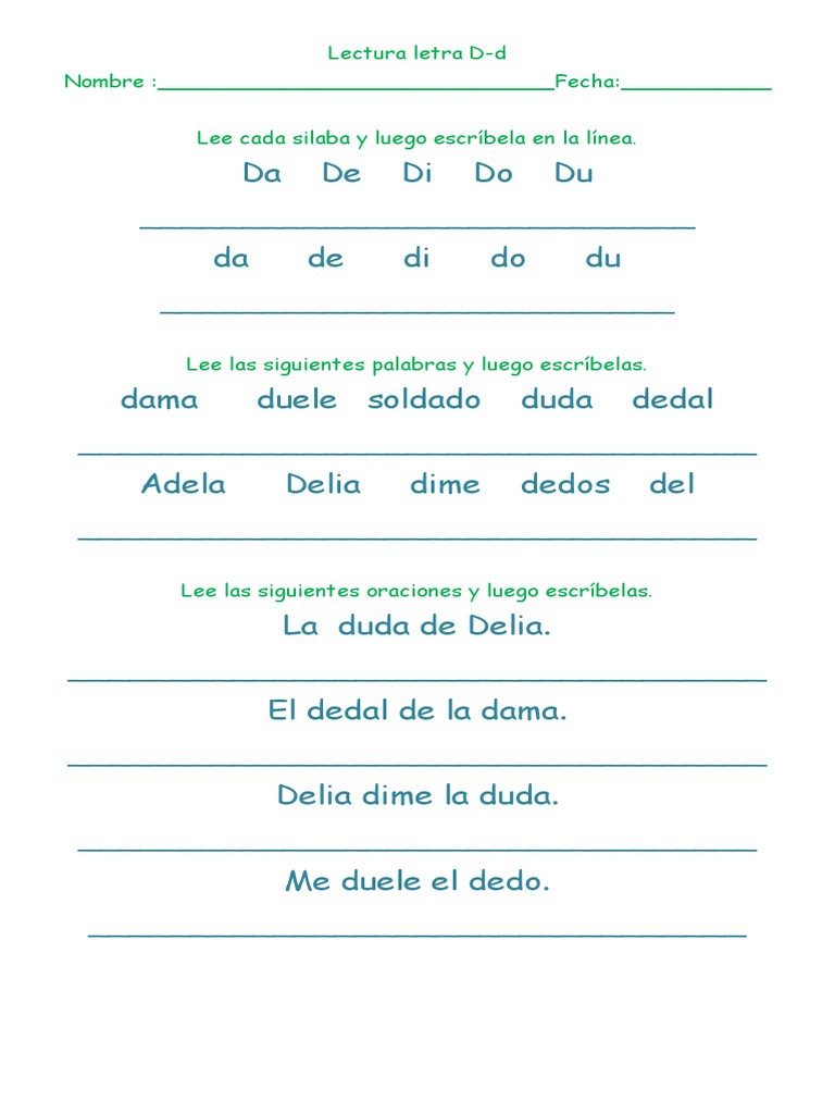 Lectura y oraciones con la letra D | PDF