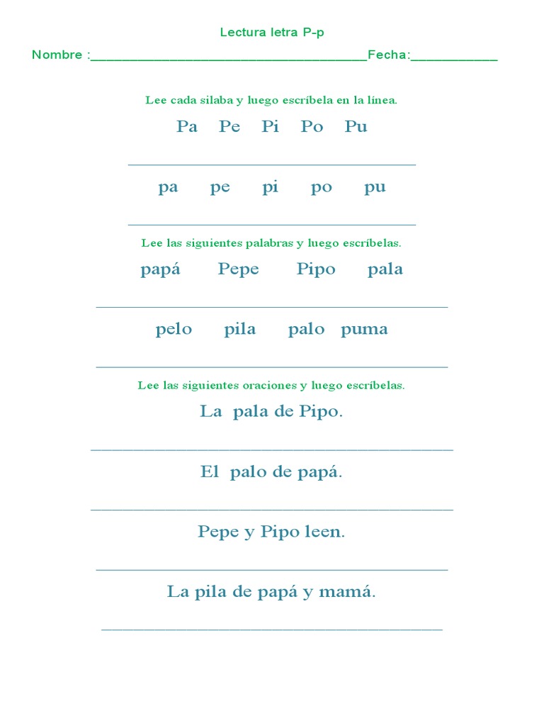 Lectura Letra P-P | PDF | Estudios de idiomas extranjeros