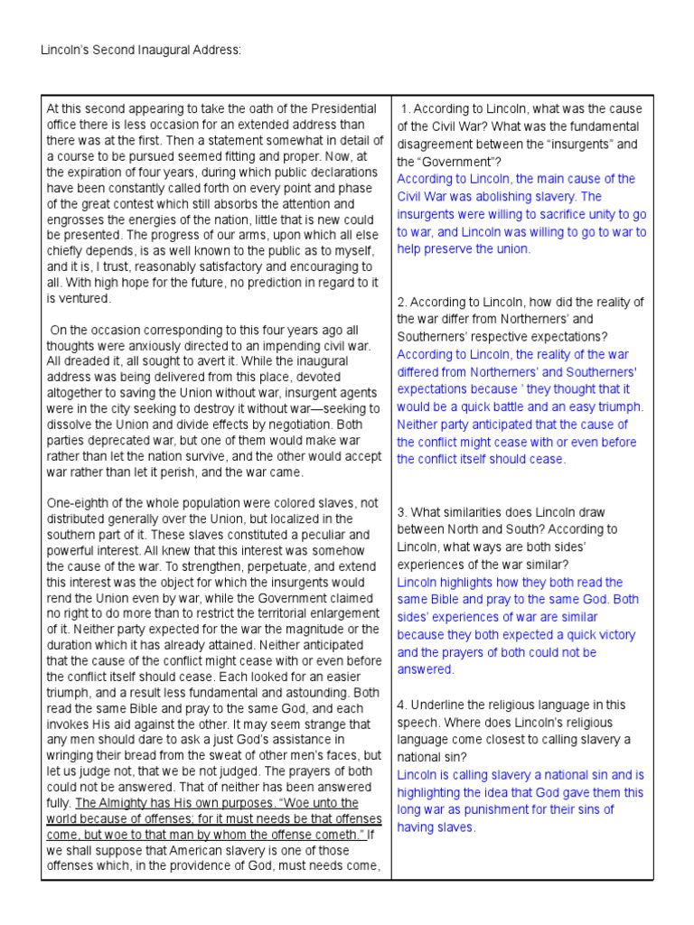 Lincoln's Second Inaugural Address | PDF | Abraham Lincoln | Union ...