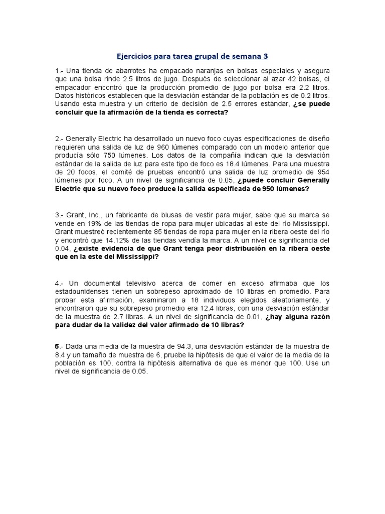 Ejercicios para Tarea Grupal de Semana 3 | PDF