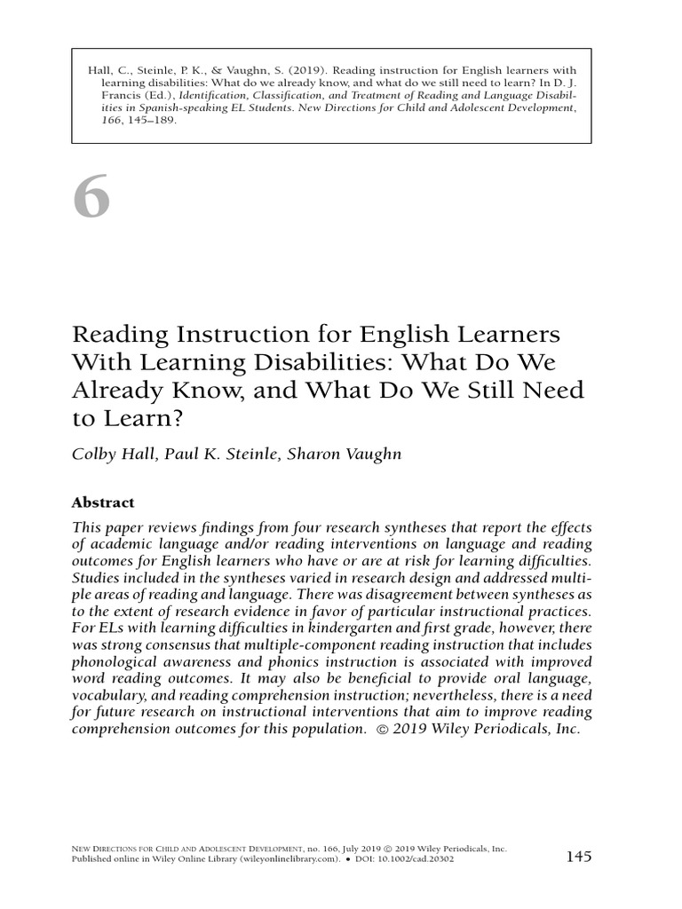 Hall2019 Reading Instruction For English Learners With Learning