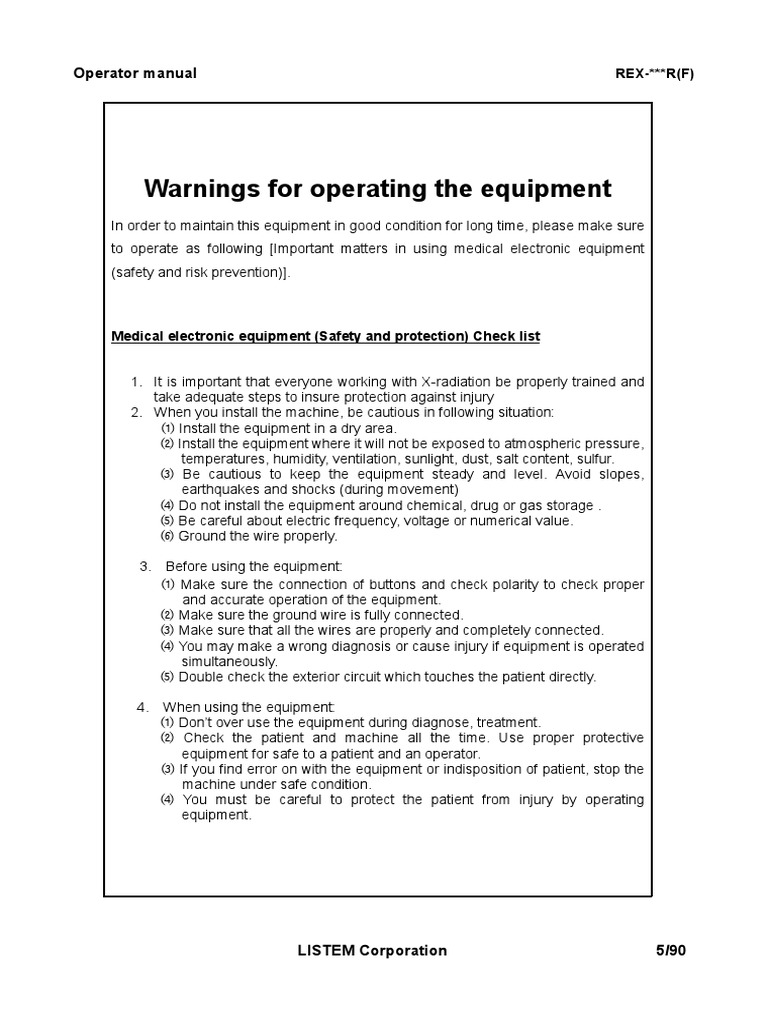 Warnings For Operating The Equipment: Operator Manual | PDF ...