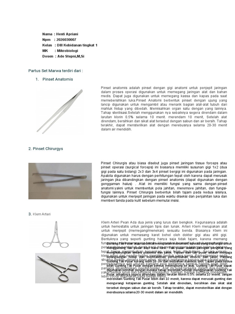 Partus Set Marwa Terdiri Dari: 1. Pinset Anatomis | PDF