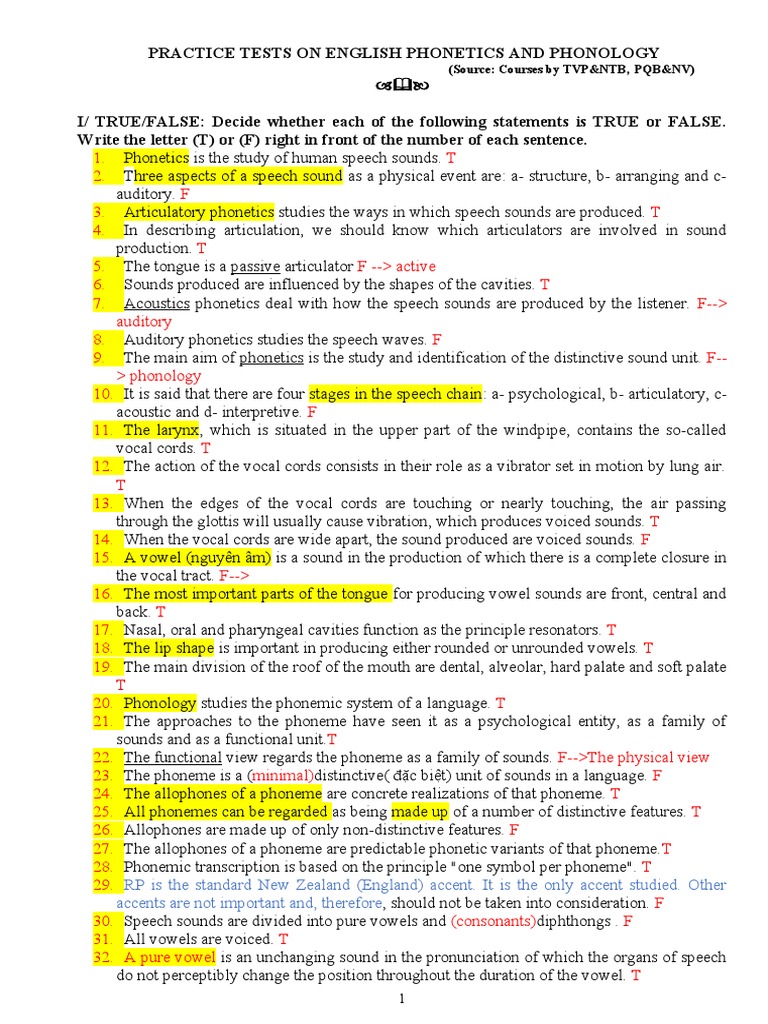 Practice Tests On English Phonetics and Phonology | PDF | Syllable ...