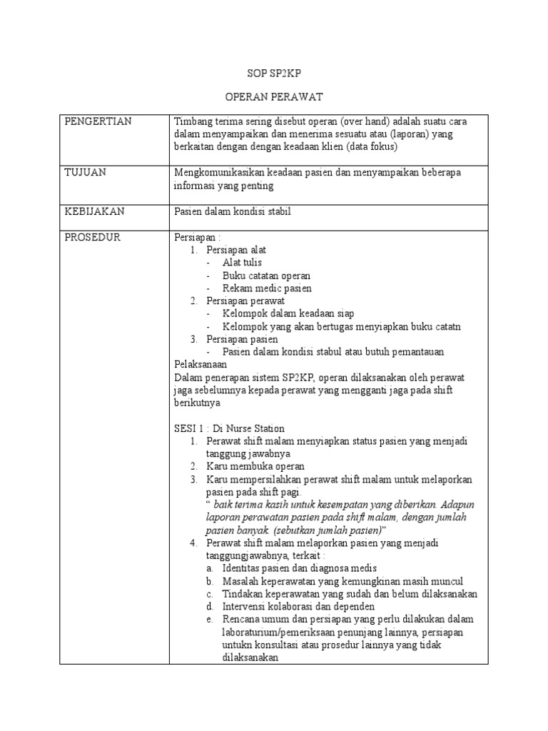 Sop Operan Perawat | PDF