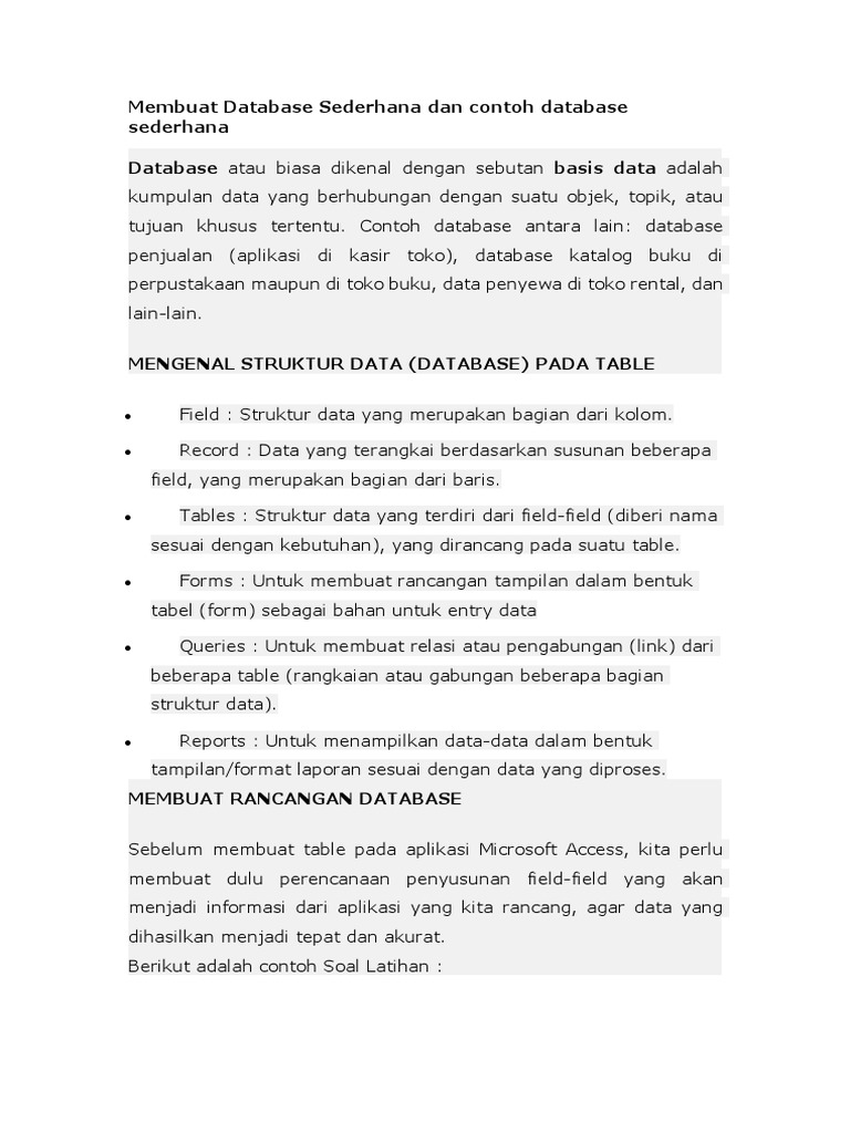Membuat Database Sederhana Dan Contoh Database Sed | PDF