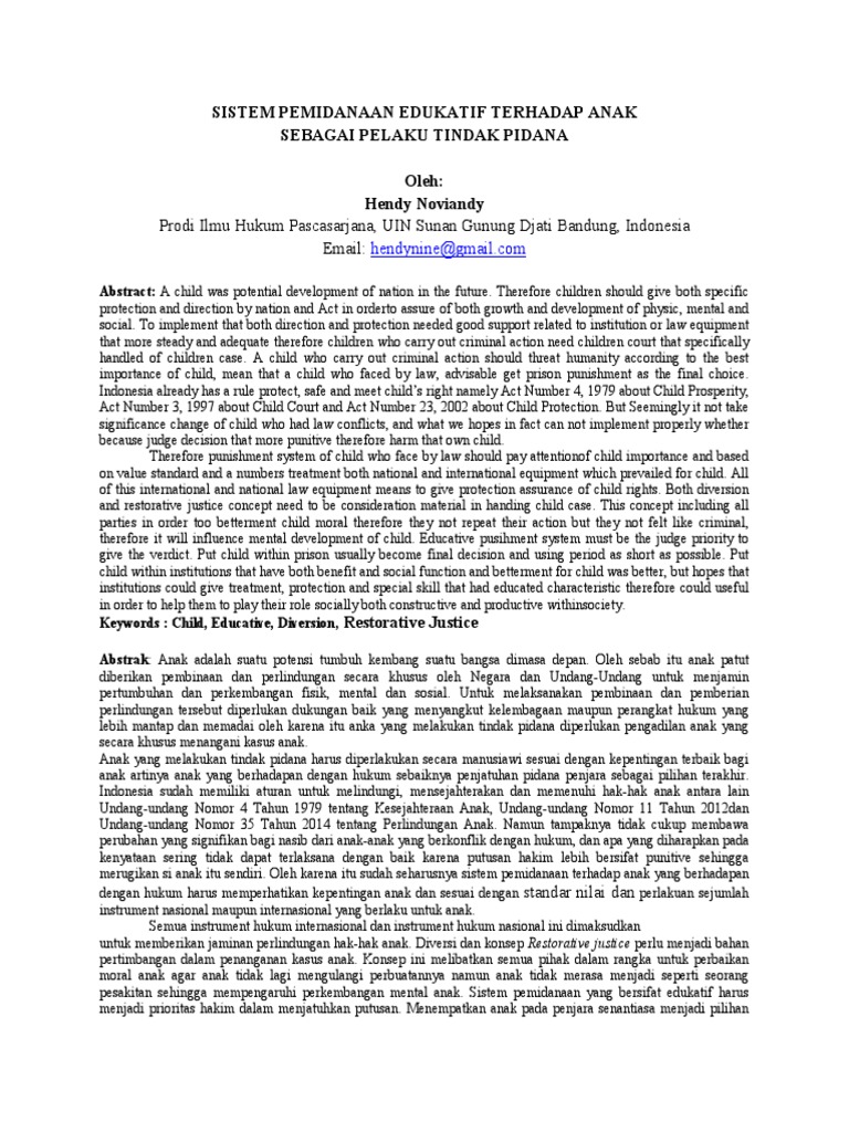SISTEM PEMIDANAAN EDUKATIF TERHADAP ANAK Hendy | PDF | Punishments | Public Sphere