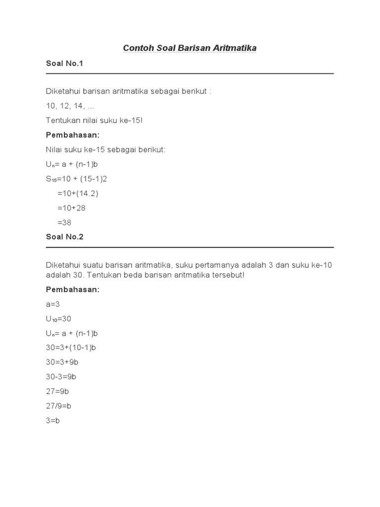 Contoh Soal Matematika (Barisan Dan Deret Aritmatika) | PDF