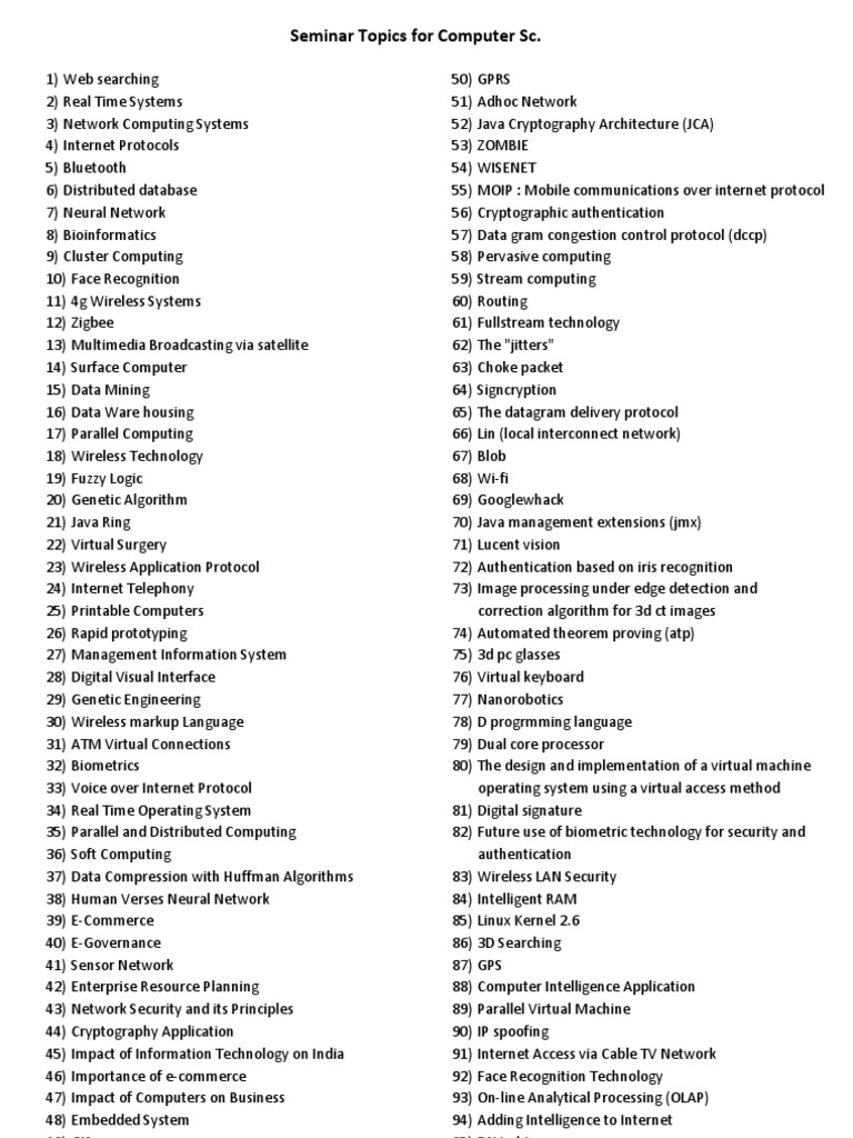Seminar Topics List | PDF | Computer Network | Telecommunication
