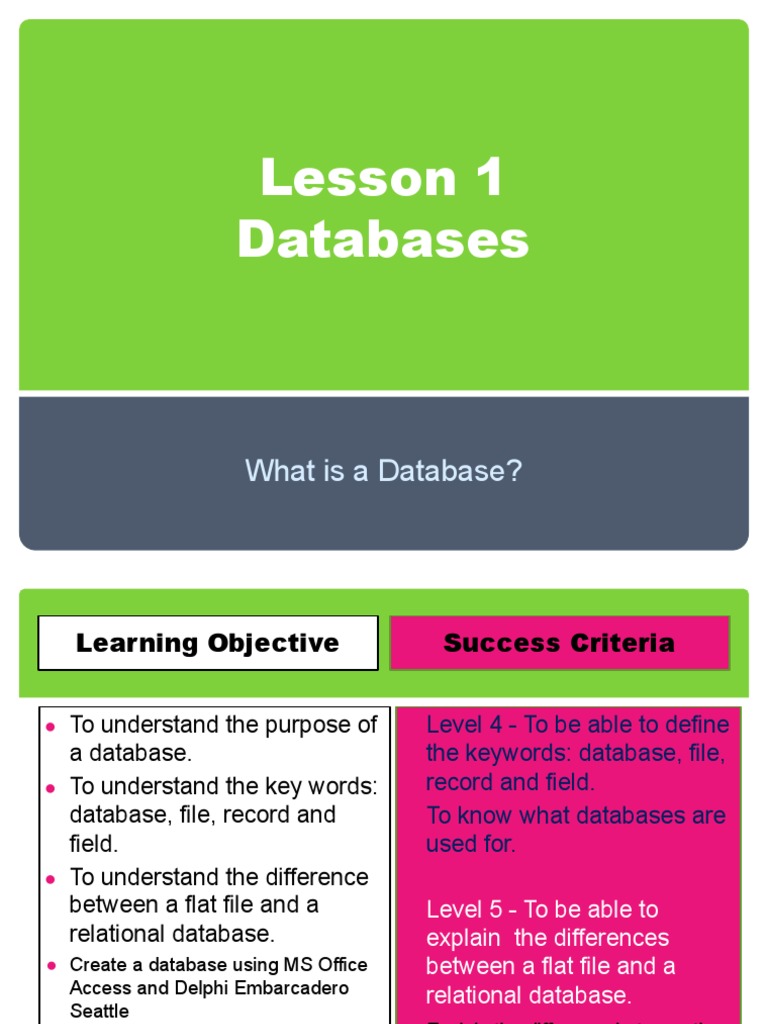 Lesson 1 Databases: What Is A Database? | PDF | Databases | Relational ...