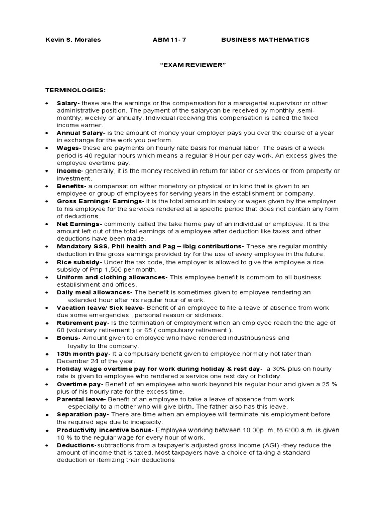 Morales Reviewer Bus Math | PDF | Tax Deduction | Chart