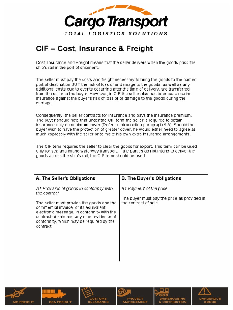 CIF - Cost, Insurance & Freight Explained 5pp | PDF | Trade | Supply ...