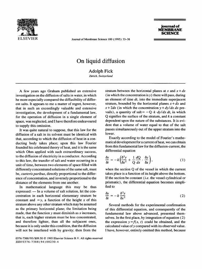 On Liquid Diffusion: Adolph Fick | PDF | Diffusion | Porosity
