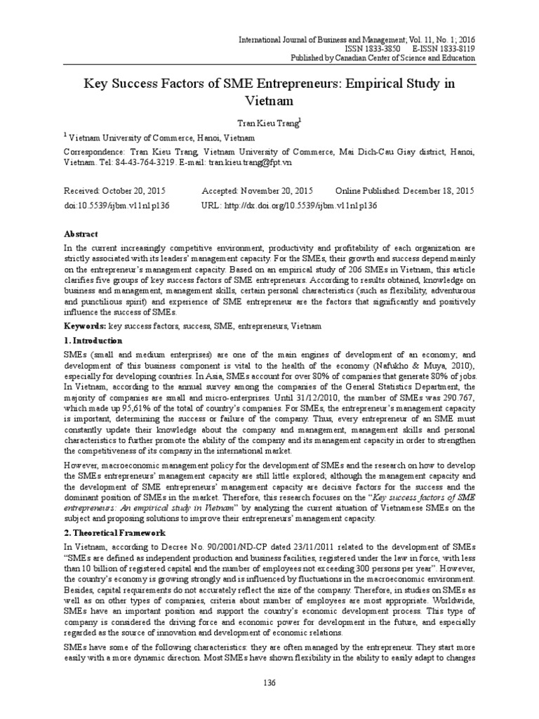 Key Success Factors of SME Entrepreneurs: Empirical Study in Vietnam | Descargar gratis PDF ...