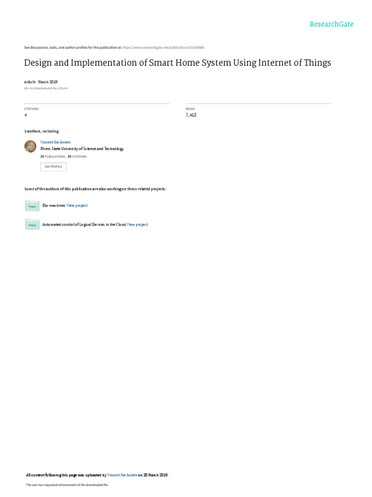 Design and Implementation of Smart Home System Using Internet of Things | Download Free PDF ...