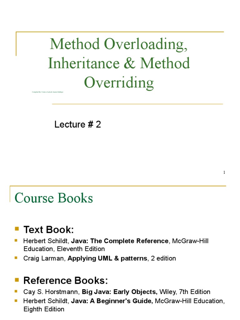 Lecture 2 Method Overloading Inheritance And Method Overridings Pdf Inheritance Object