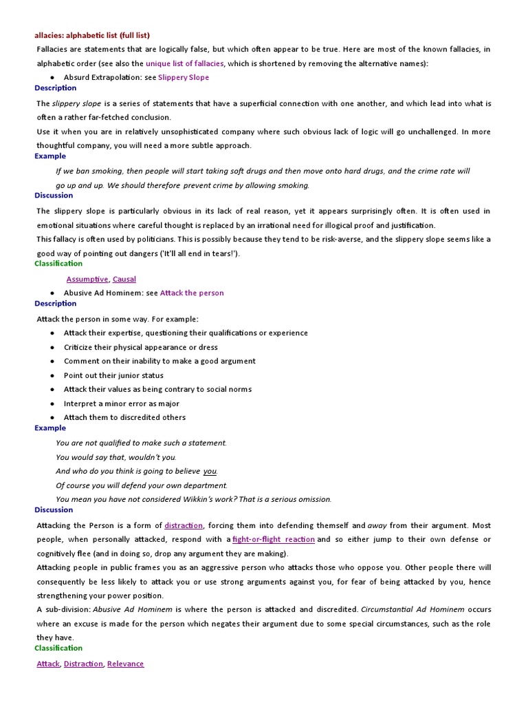 List of Fallacies | PDF | Fallacy | Argument