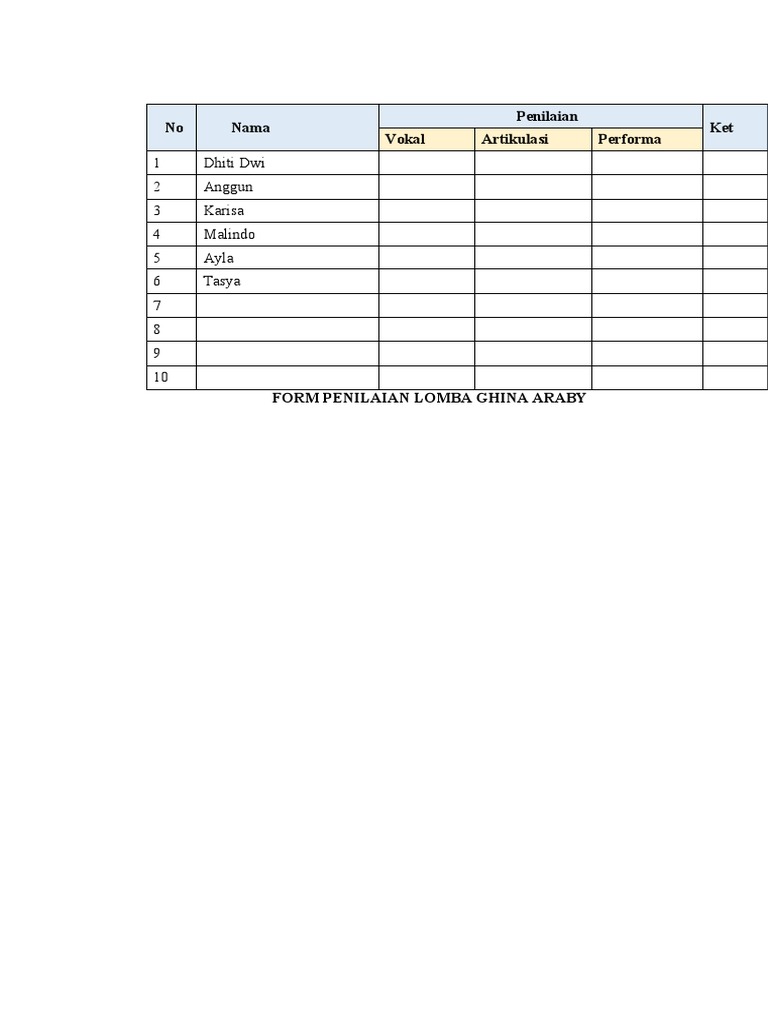 Form Penilaian Juri | PDF