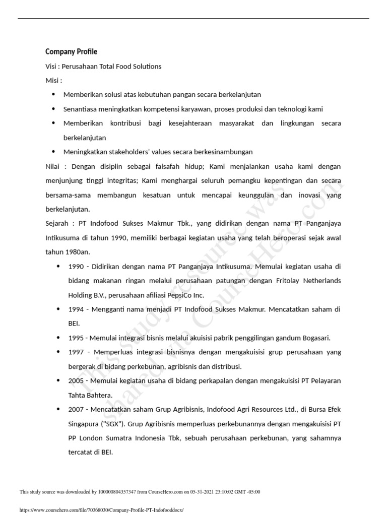 Company Profile PT Indofood | PDF