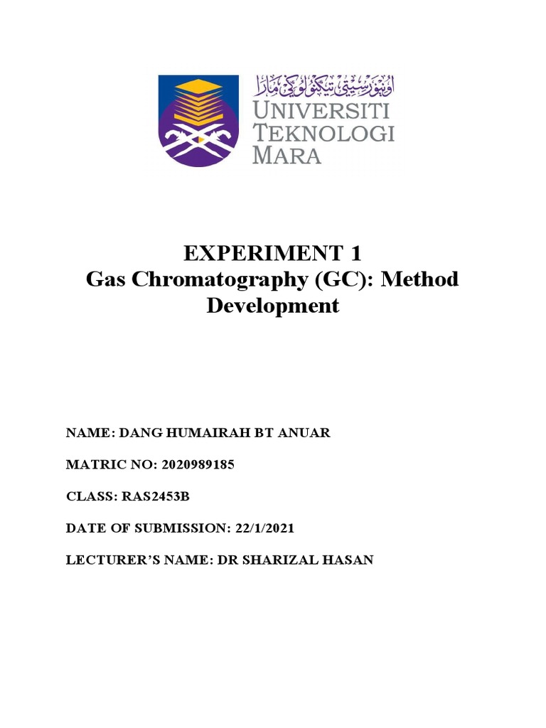 Experiment 1 CHM510 | PDF | Gas Chromatography | Chromatography