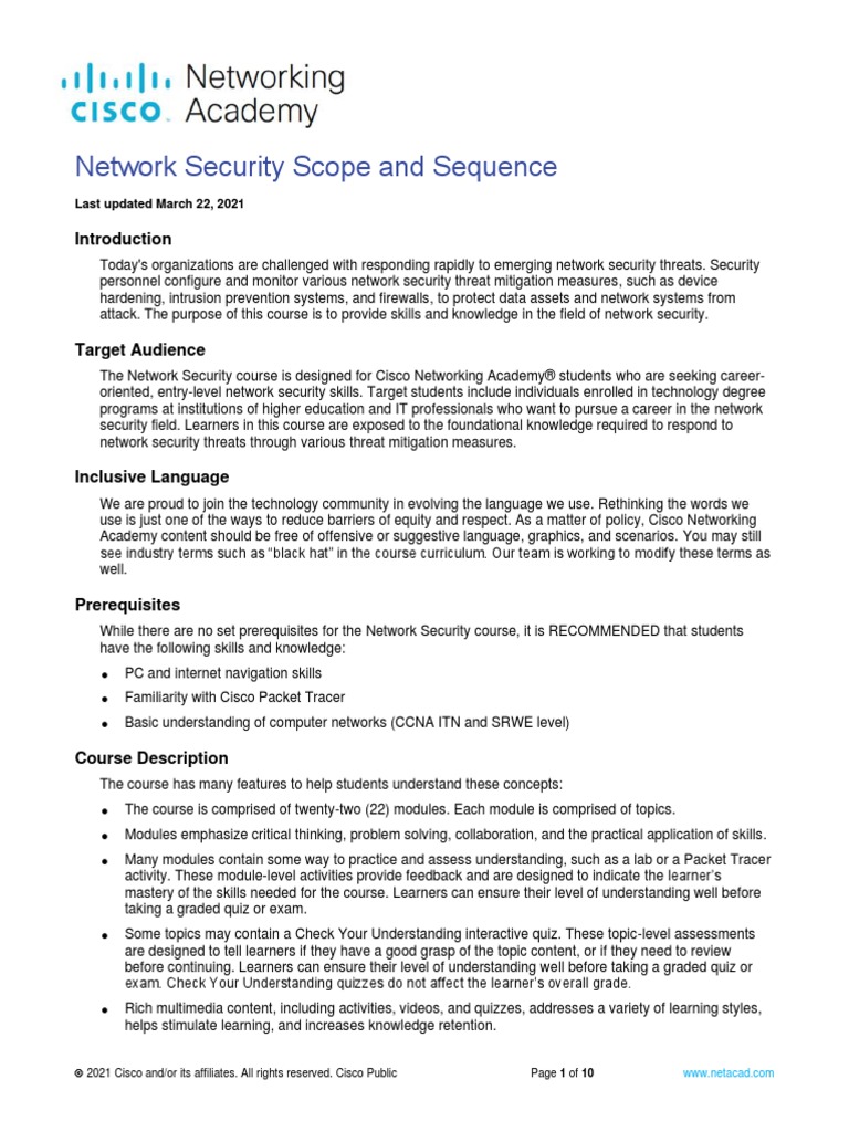 Network Security v1.0 Scope and Sequence | PDF | Virtual Private Network | Cryptography
