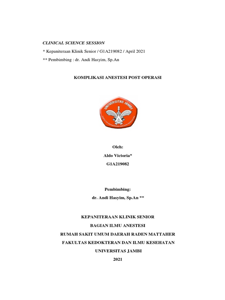 Komplikasi Anestesi Post Operasi | PDF