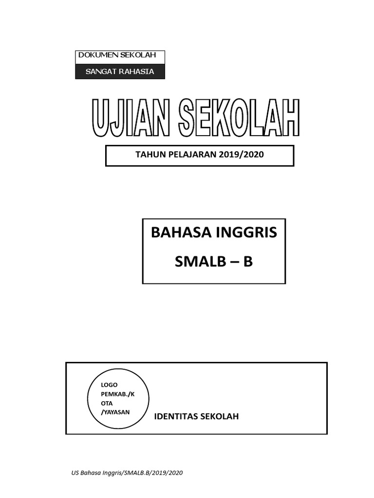 COVER SOAL Ujian Semester Bahasa Inggris Smalb Tunarungu | PDF