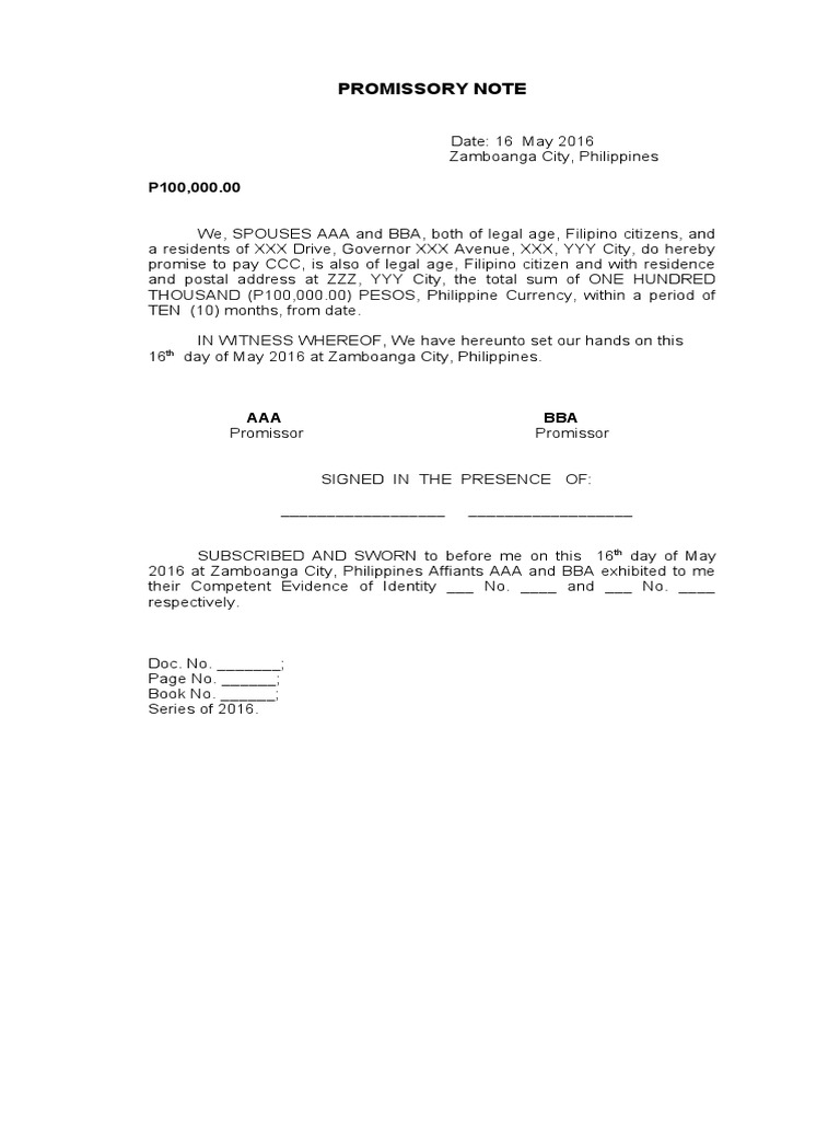 Promissory Note 100k-Sample | PDF