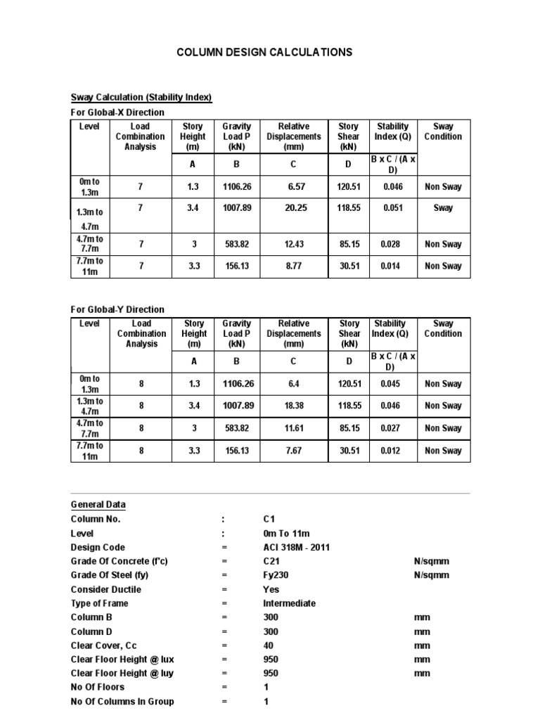 Column Design Calculations | PDF | Beam (Structure) | Structural ...
