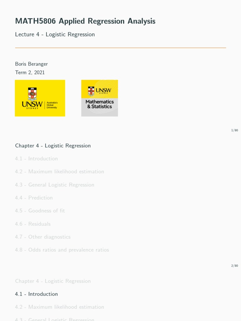 Week04 Lecture BB | PDF | Logistic Regression | Regression Analysis