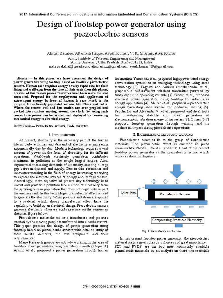 Design of Footstep Power Generator Using Piezoelectric Sensors | PDF ...
