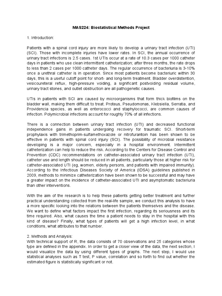 MAS224: Biostatistical Methods Project | PDF | Urinary Tract Infection ...