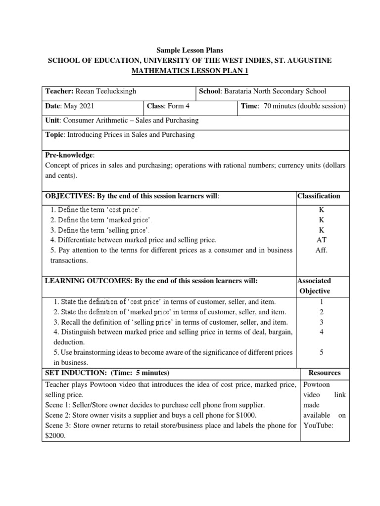 Form 4 Consumer Arithmetic Lesson | PDF | Prices | Percentage