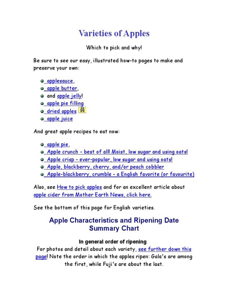 Varieties of Apples: Apple Characteristics and Ripening Date Summary ...