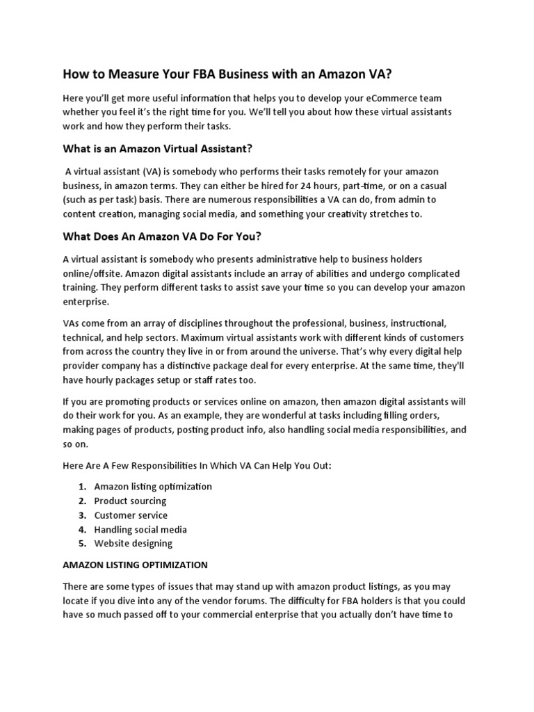 How To Measure Your FBA Business With An Amazon VA | Download Free PDF ...