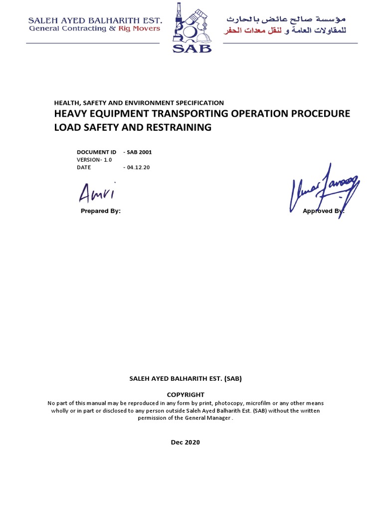 Heavy Equipment Transporting Operation Procedure | PDF | Semi Trailer ...