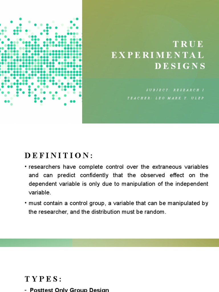 True Experimental Designs | PDF | Research Design | Experiment