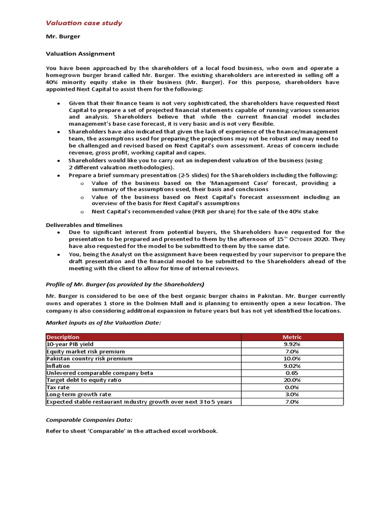 Valuation Case Study - Mr. Burger. | PDF | Valuation (Finance ...