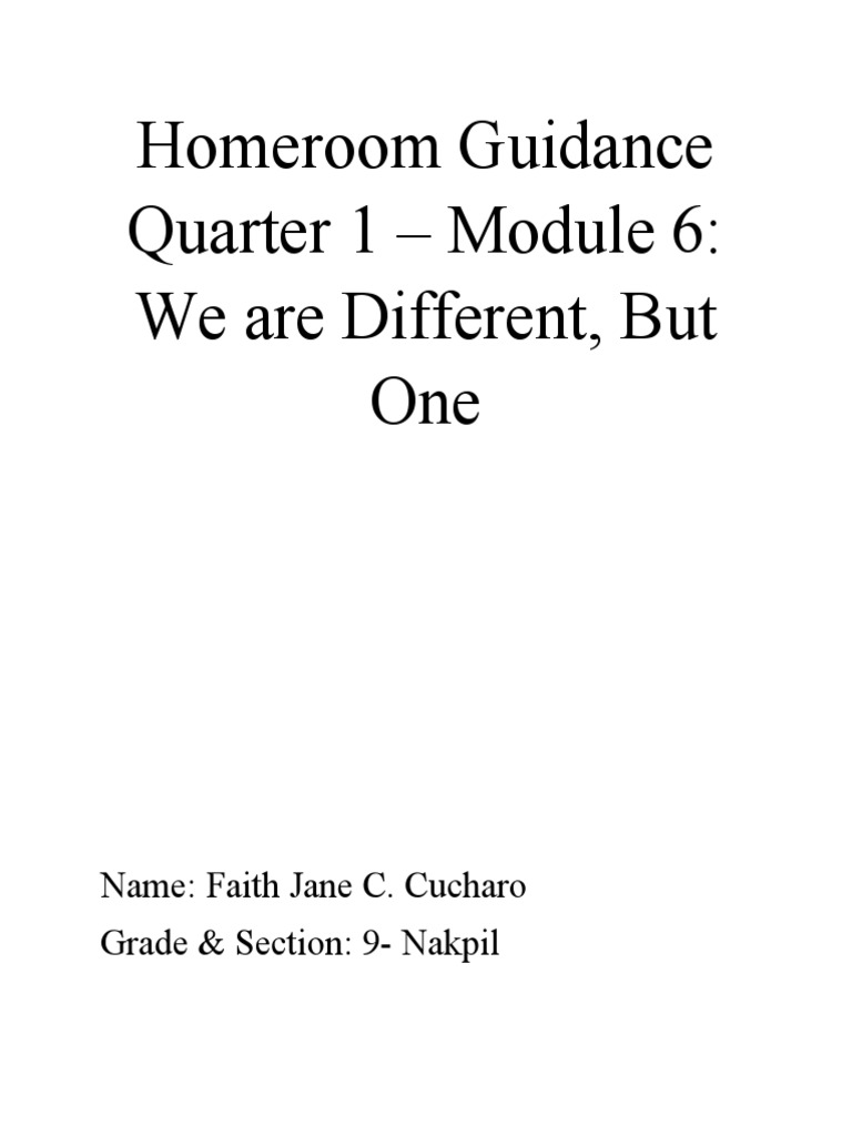 Homeroom Guidance Quarter 1 - Module 6: We Are Different, But One | PDF ...