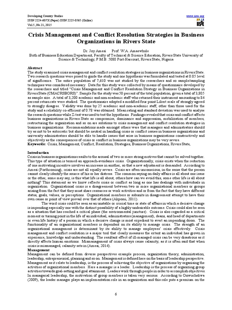 Crisis Management and Conflict Resolution Strategies | PDF | Leadership ...