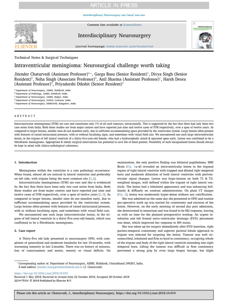 Interdisciplinary Neurosurgery: Technical Notes & Surgical Techniques ...