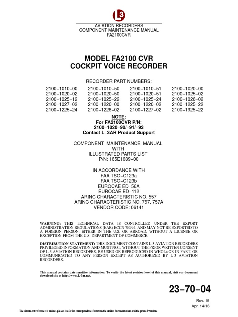 CMM 23-70-04 CVR Fa2100 L3 | PDF | Flight Recorder | Electrostatic ...
