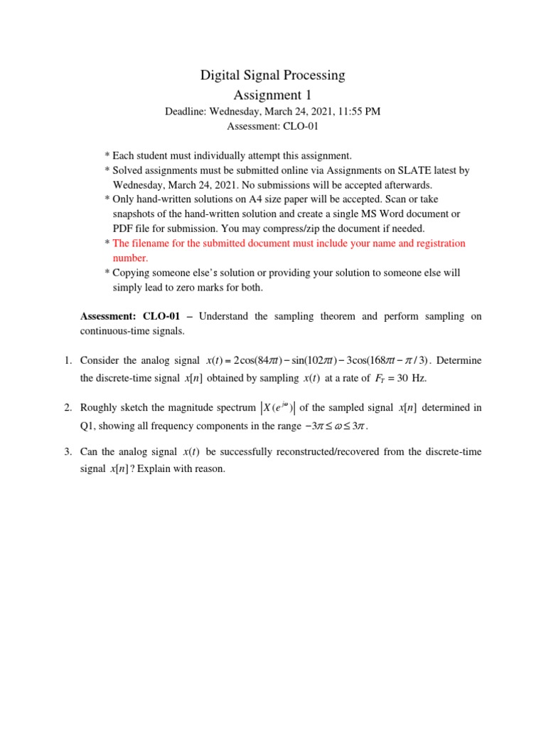 Digital Signal Processing Assignment 1 Pdf 